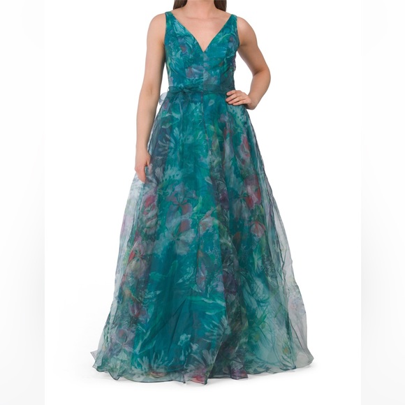 Rene Ruiz | Dresses | Rene Ruiz Printed Vneck Floral Organza Overlay ...